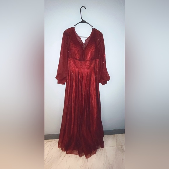 Dresses | Red Burgendy Dress Long Sleeve Mesh Sleeves Msg Me For More ...